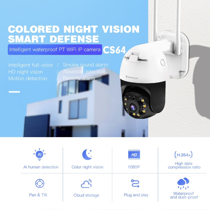 Vstarcam CS64 ความละเอียด 3 ล้านพิกเซล กล้องวงจรปิดไร้สาย กล้องนอกบ้าน ...