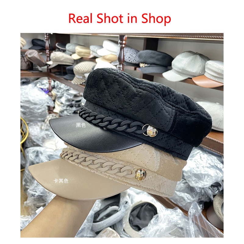 Korean Fashion Military Hats For Women Autumn Winter PU Leather ...