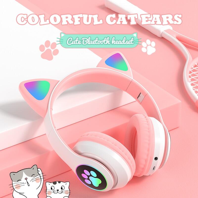 หูฟังบูลทูธ Flash Light Cute Cat Wireless Bluetooth Headphone Headsets ...