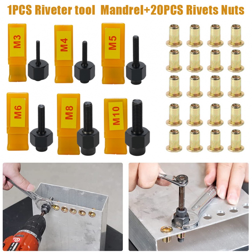 Hand Rivet Nut Head 21PCS Belt Equipment Hand Head Light M3-M12 Nut ...