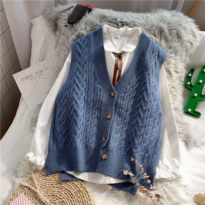 Three-Piece Women39s Autumn Suits Loose Vest Waistcoat Sweater Vest ...