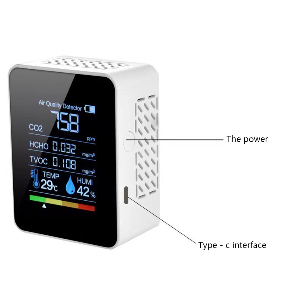 5 in 1 CO2 Meter Multifunctional Air Quality Monitor Carbon Dioxide TVOC HCHO Detector Digital ...