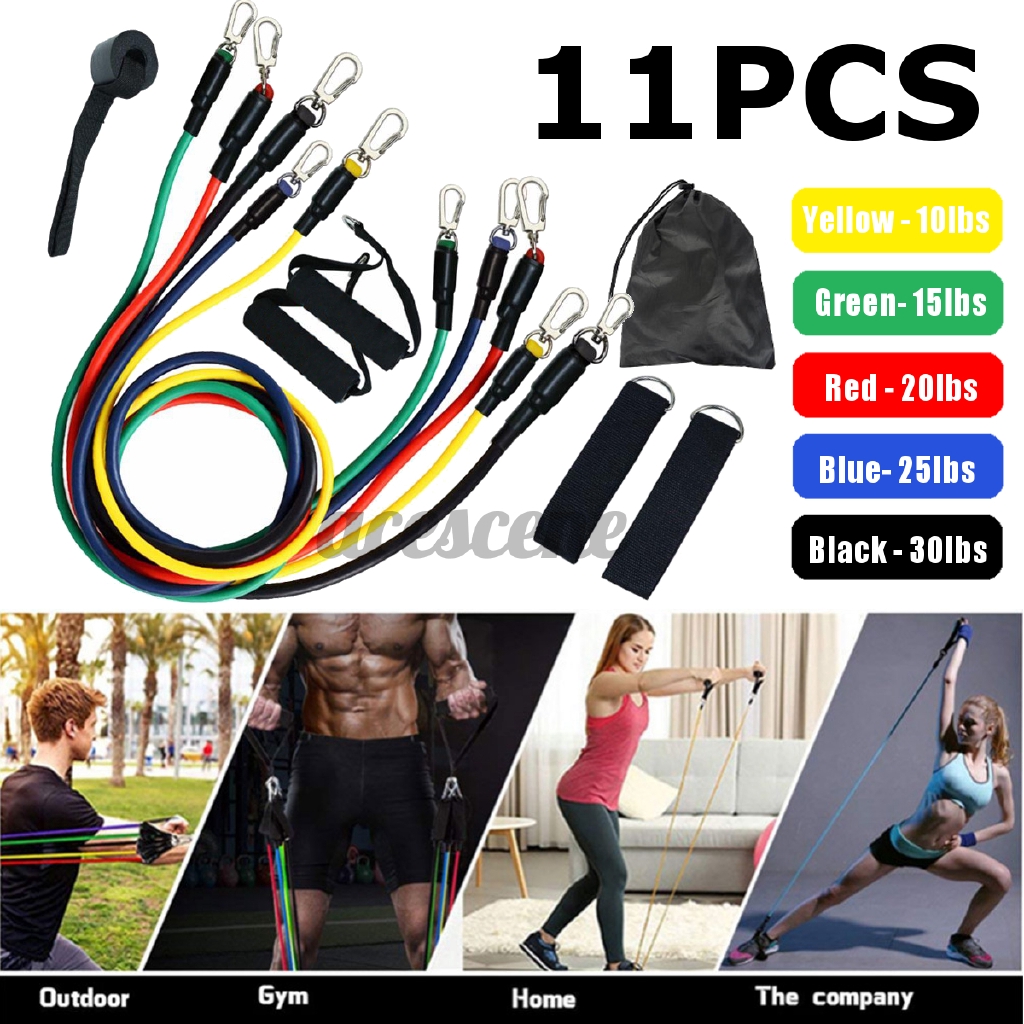 11PCS Resistance Tube Set Gym Fitness Exercise Workout Heavy Handles ...