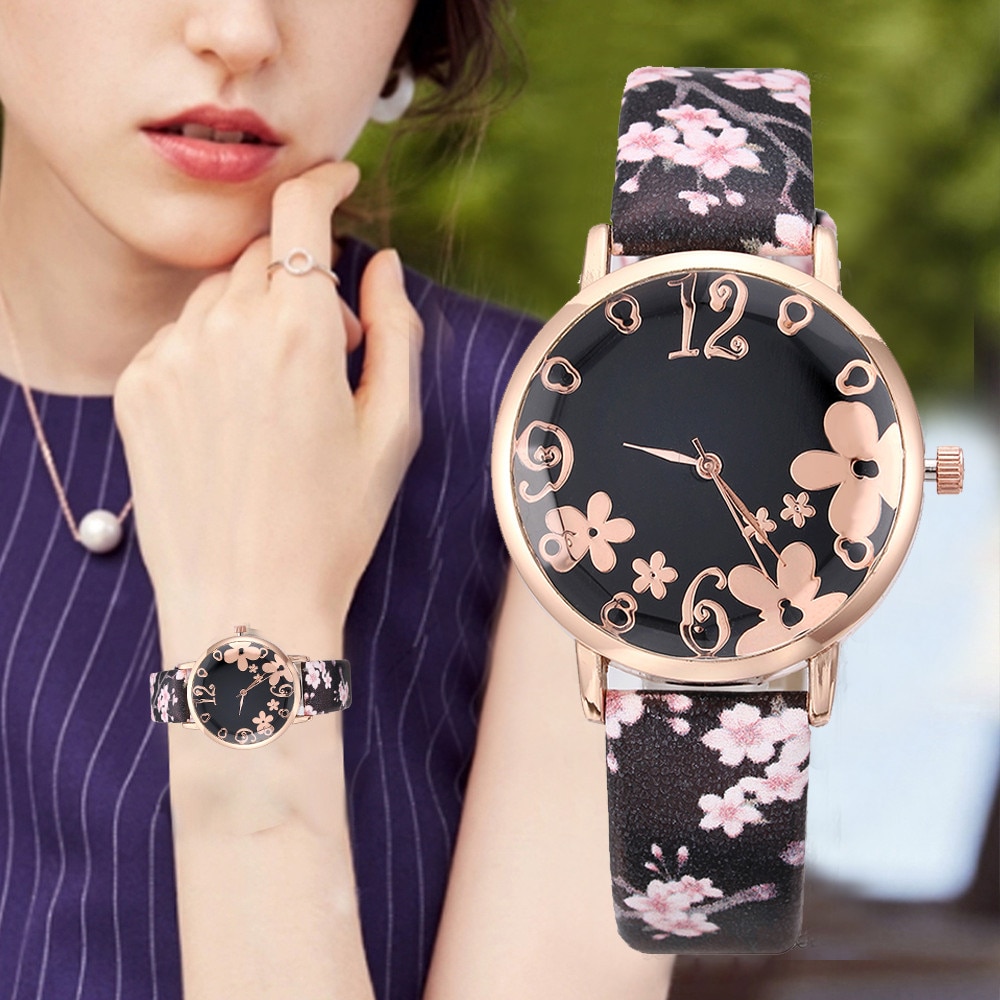 Fashion Watch Women Embossed Flowers Small Fresh rinted Belt Student ...