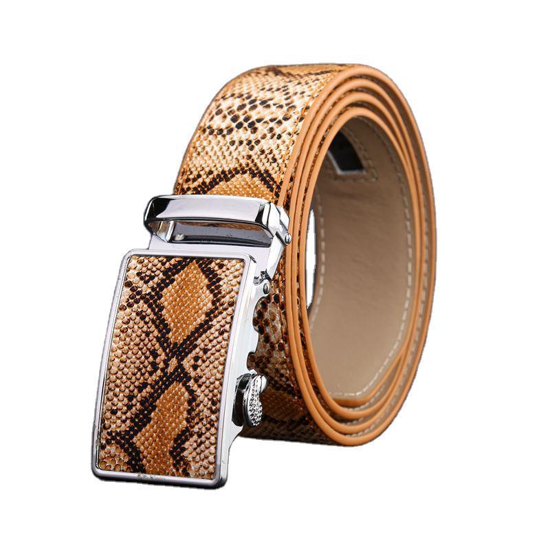 Mens Belt Snake Leather Automatic Buckle Cowhide Leather Belt Korean ...
