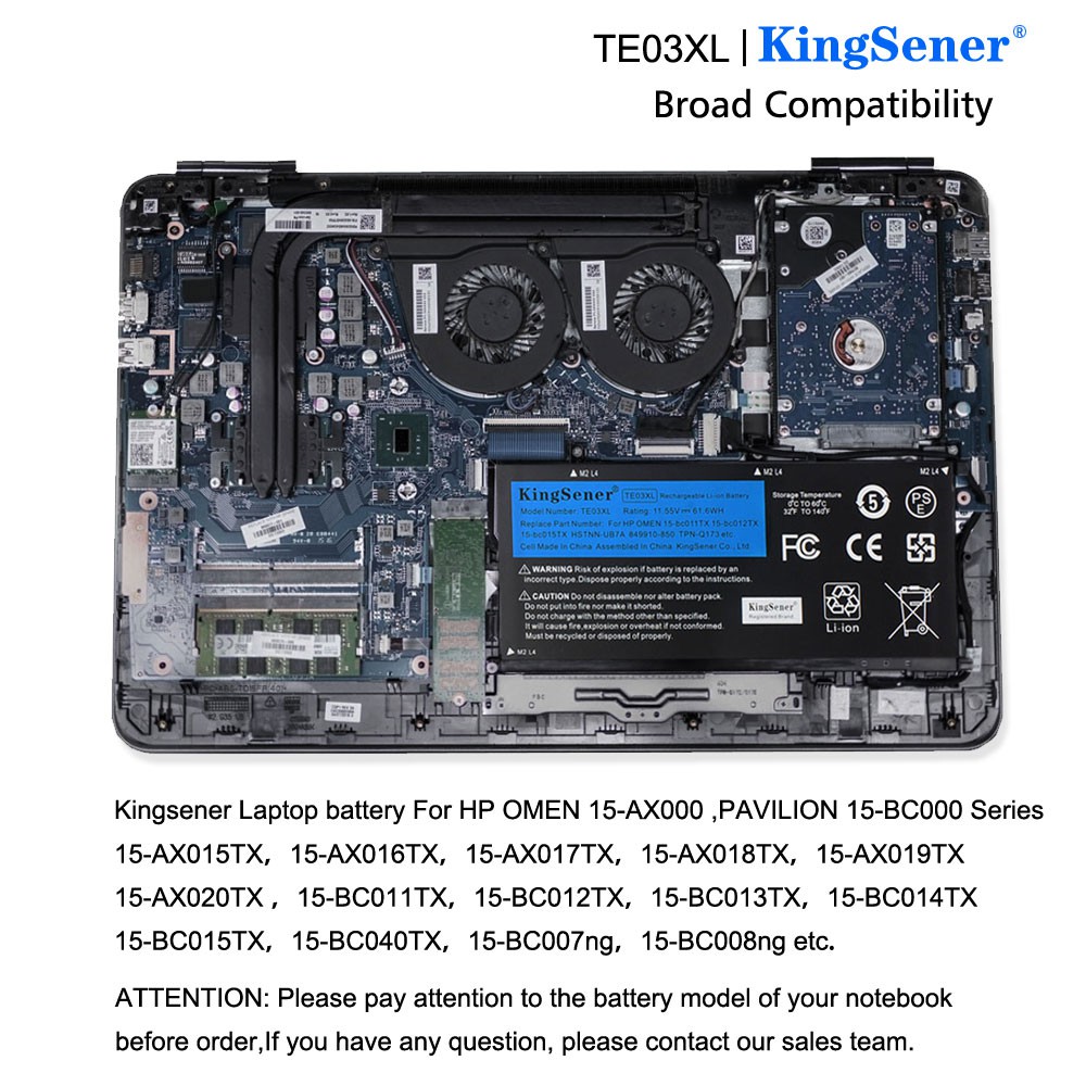 KingSener TE03XL Laptop Battery For HP OMEN 15-bc011TX 15-bc012TX 15 ...