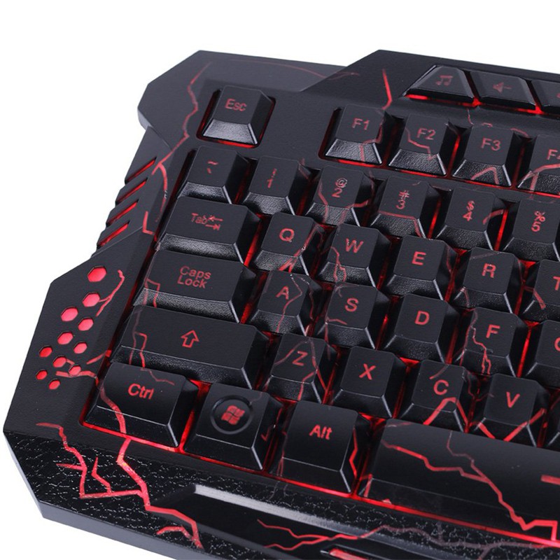 Gaming Keyboard, Tricolor Backlit Cracked Wired Keyboard with 104 Keys ...