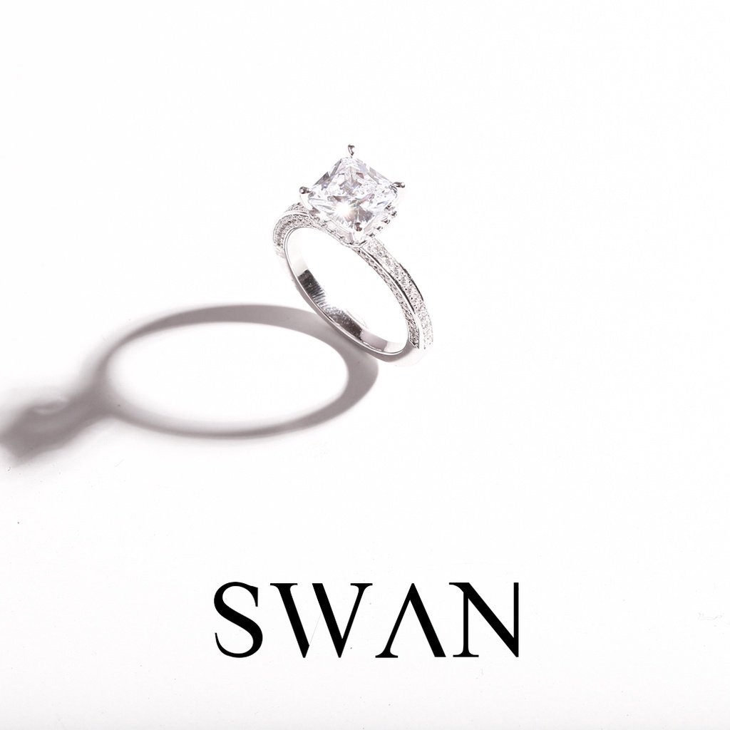 SWAN - Solitaire Princess Ring แหวนเงินแท้ ฝังเพชรคิวบิกเซอร์โคเนีย cubic zirconia ...