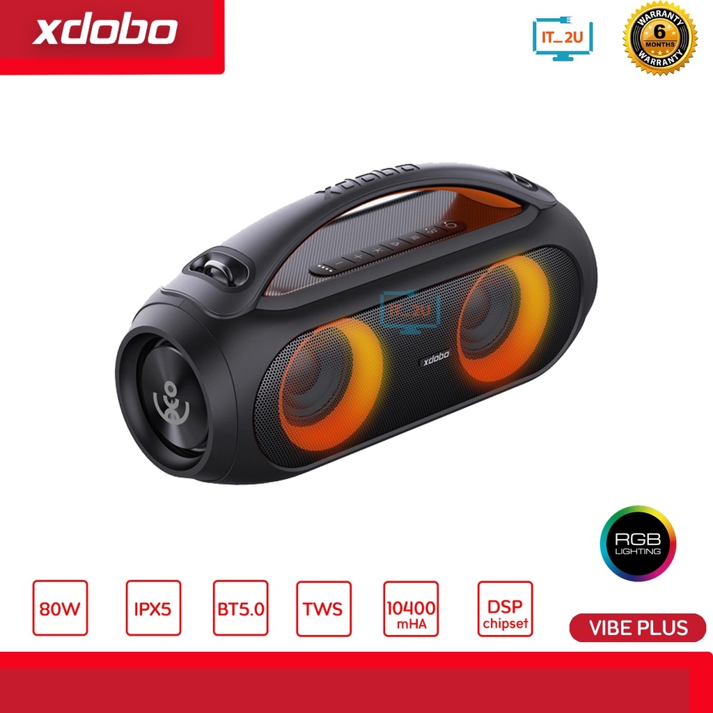 Xdobo Vibe Plus Bluetooth 5.0 Speaker 80Watt RGB Lighting ลำโพงปาร์ตี้ พกพา - tzxh3cafbm - ThaiPick