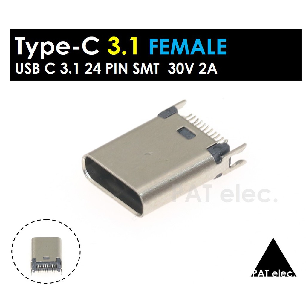 อะไหล่ พอร์ต ขั้วต่อ หัว Type C USB 3.1 ตัวเมีย DIY 24 PIN SMT 30V 2A ...