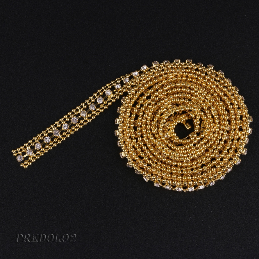 1 Yard Gold Beaded Crystal Rhinestone Chain Ribbon Trim Costume ...