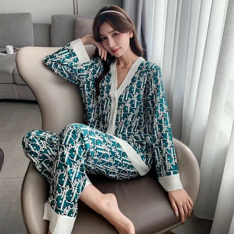 In Stock2021 Spring Women Two-piece Satin Pajamas Nightwear Set V-neck ...