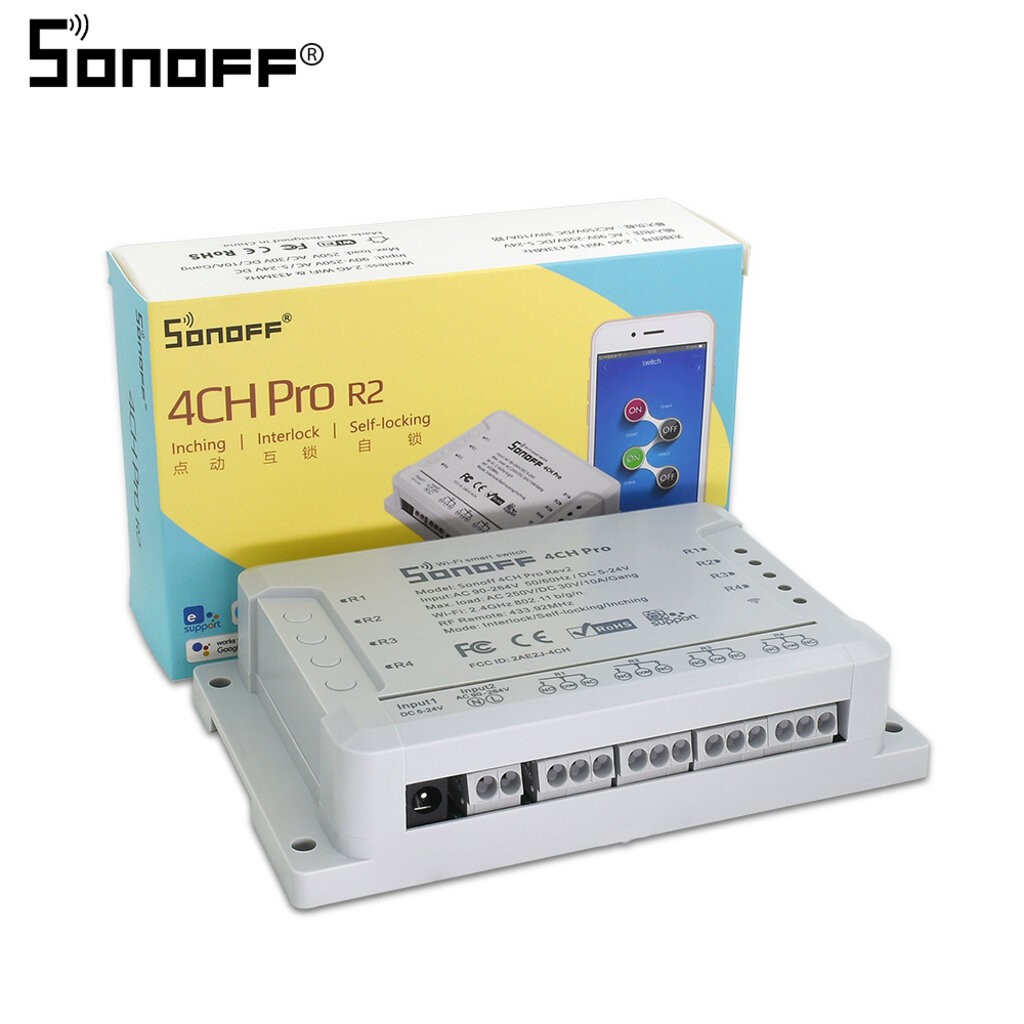 (รุ่นอัพเกรด) Sonoff 4CH Pro R2 สวิตซ์สั่งงานได้ด้วย Wi-FI และ RF แบบ 4 ...