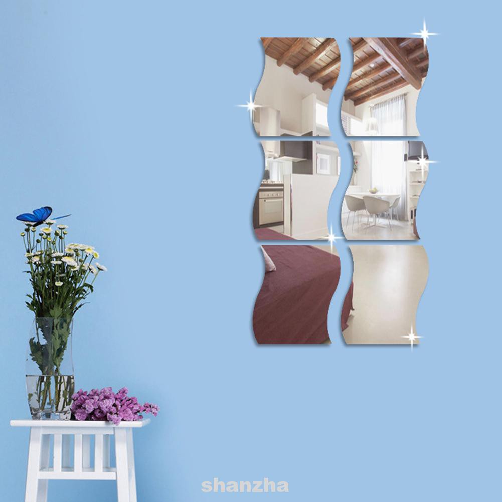 6pcs DIY Easy Install Home Decorative Mirror Surface Wave Shape Wall ...