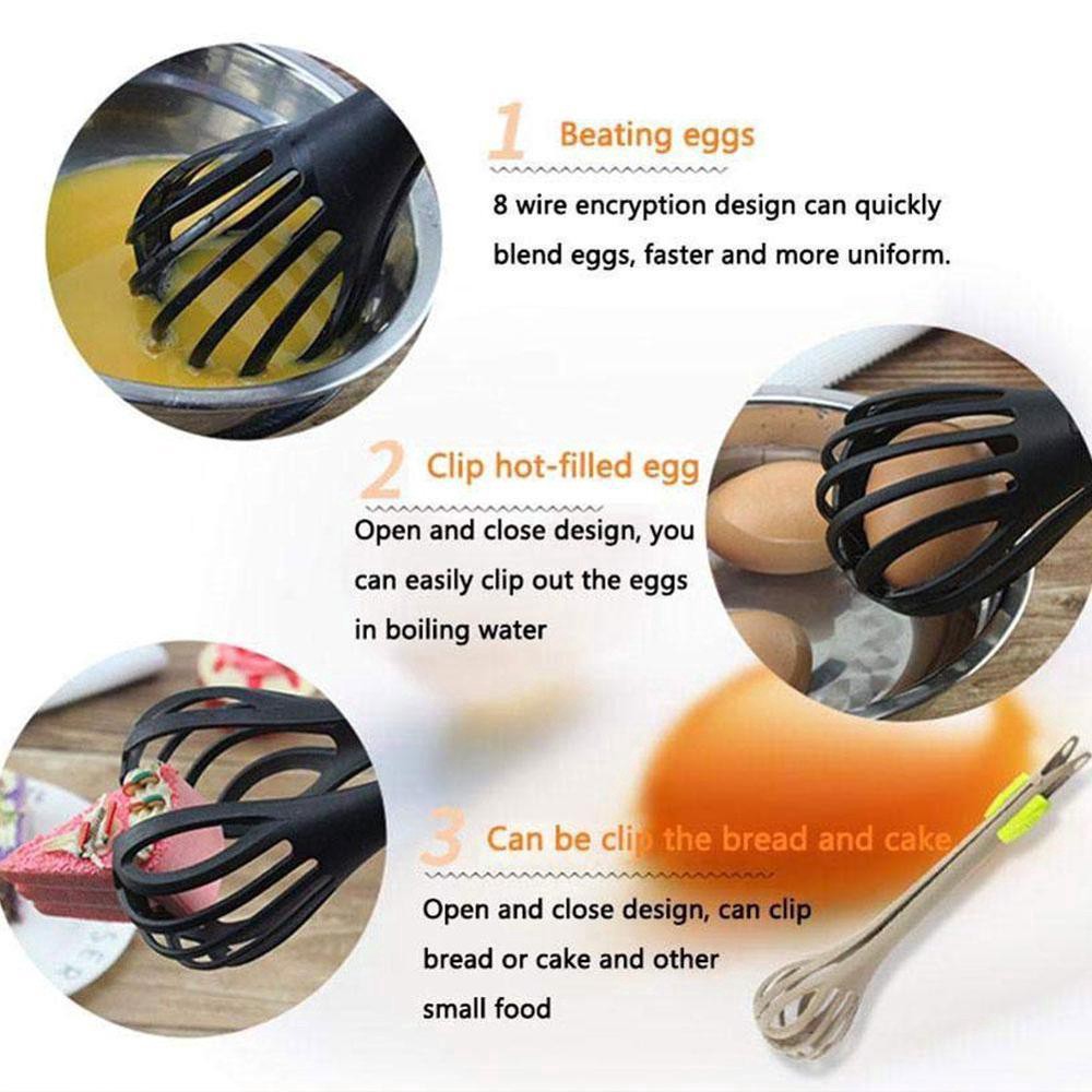 hot 3 in 1 Egg Beater Nylon Food Tongs Egg Whisk Multifunctional Nylon ...