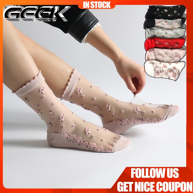 Summer Breathable Ultra-thin Socks Women Transparent Lace Silk Crystal ...