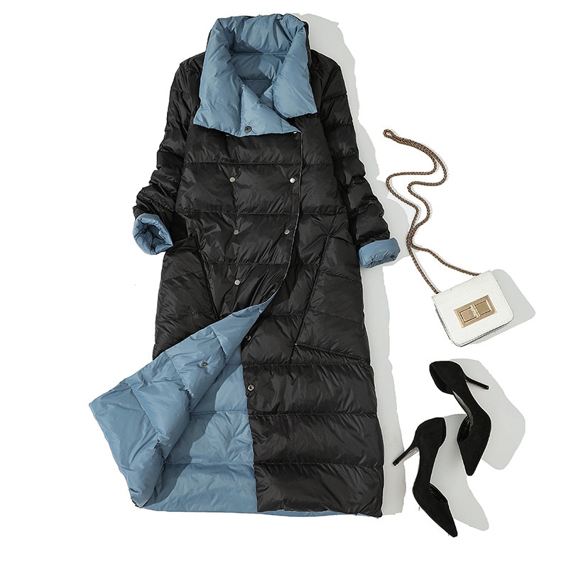 LUZUZI 2020 Women Double Sided Down Long Jacket Winter Turtleneck White ...