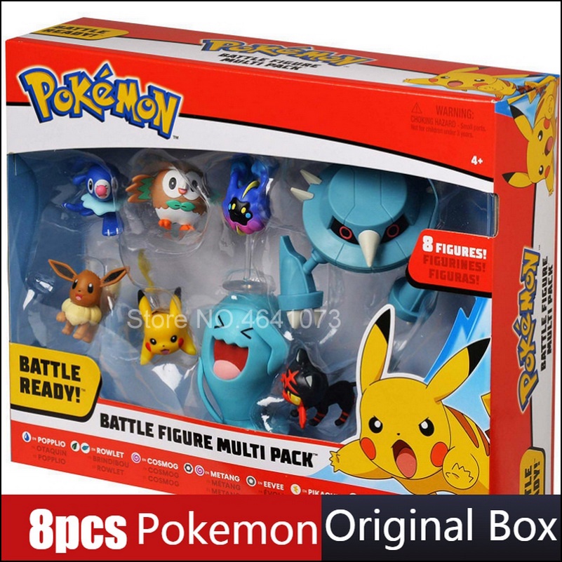 8pcsset Pokemon Pikachu figures Popplio Rowlet Cosmog Metang Eevee Litten Wobbuffet Pika Action ...