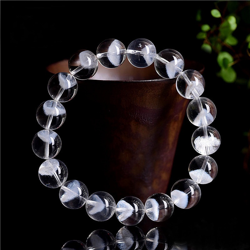 มั่นใจได้ว่าจะซื้อNatural White Ghost Pyramid Phantom Quartz Crystal Round Beads Woman Bracelet ...