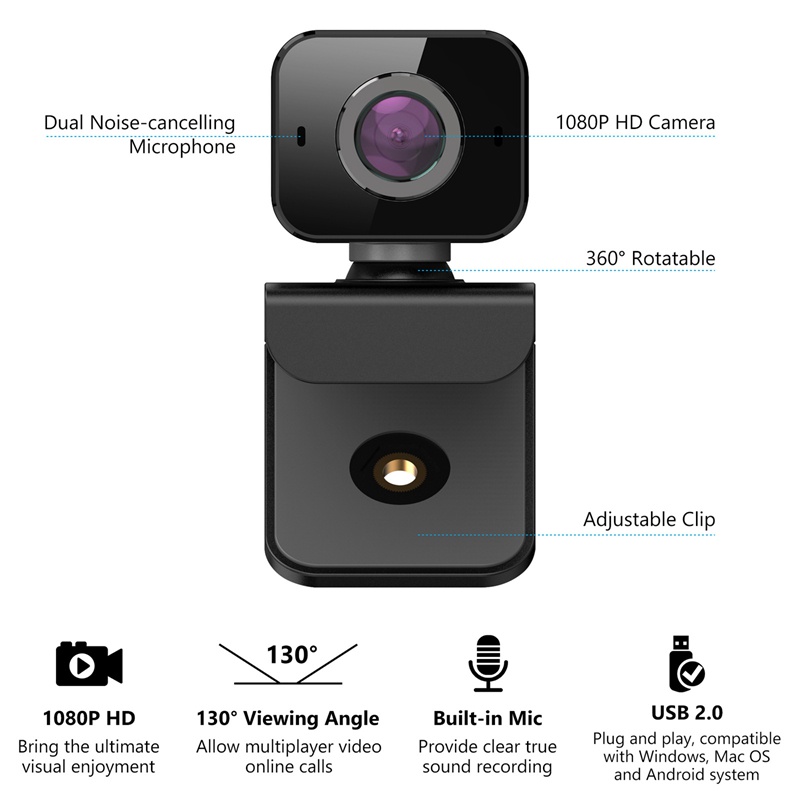1080P HD Webcam Built-in Microphone Auto Focus USB Plug-And-Play Video ...