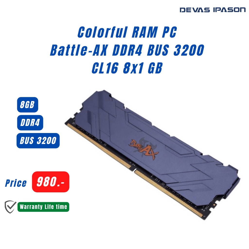 Colorful RAM สำหรับ PC รุ่น Battle-AX แบบ DDR4 บัส 3200 - CL16 ขนาด 8x1 ...