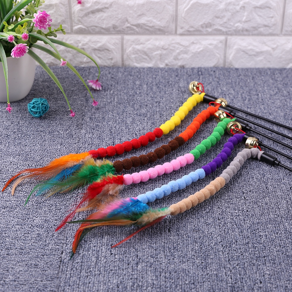 ติดแมวตลกCat Teasing Stick Colorful Ball Feather ets Teaser Rod et ...
