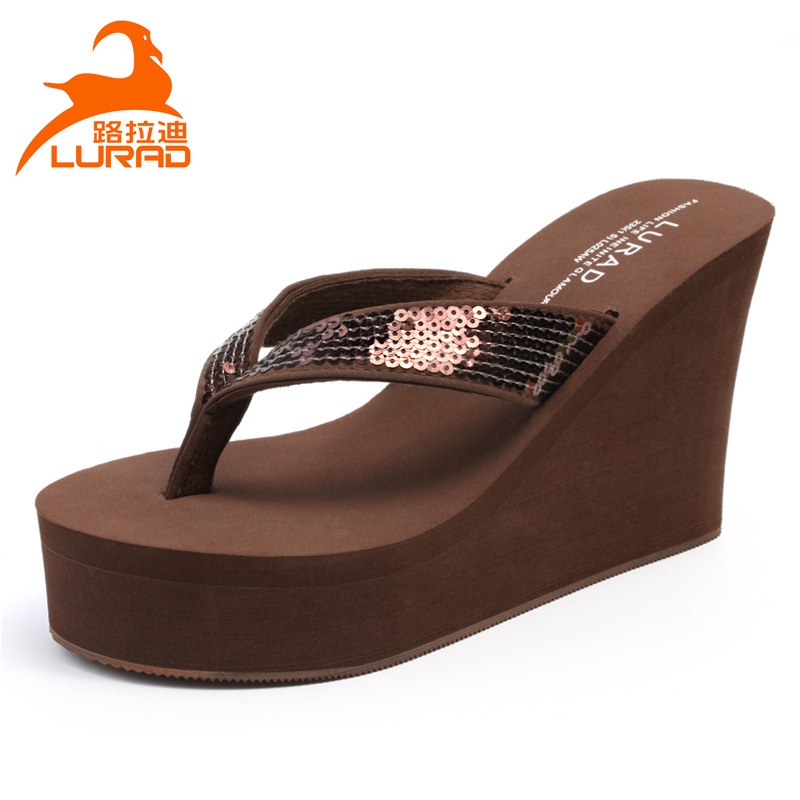 Sequin ladies flip-flops summer muffin wedge heel thick bottom super ...