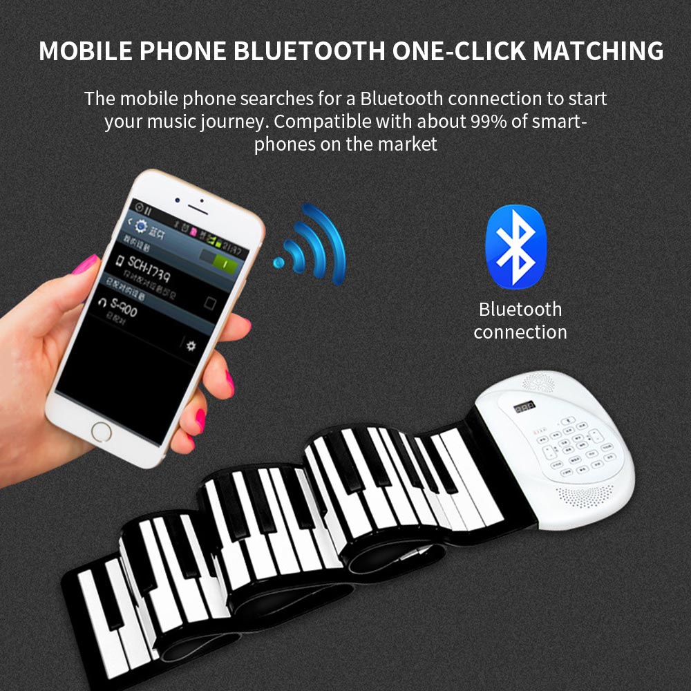 B88 Keys Roll Up Piano Digital Piano Flexible Silicone Folding Silicone Keyboard Horn Microphone ...