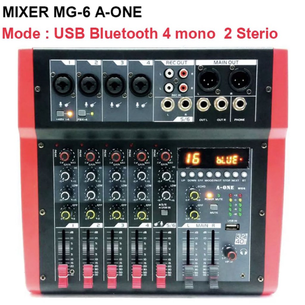 มิกเซอร์ 6ช่อง Mixer 6Ch. ผสมสัญญาณเสียง มีบลูทุธ USB Bluetooth 4mono ...