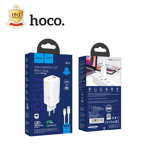 Hoco N16 ปลั๊กชาร์จ EU สายชาร์จ Type-c to Type-c 3 port EU set with ...