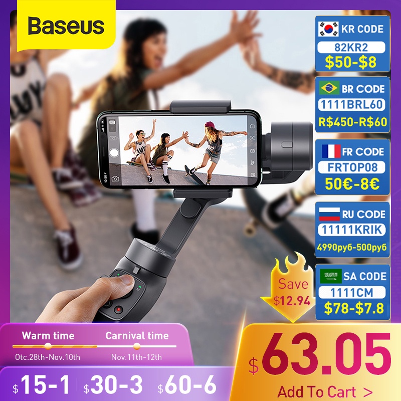 Baseus Selfie Stick Bluetooth 3-Axis Handheld Gimbal Stabilizer Outdoor ...