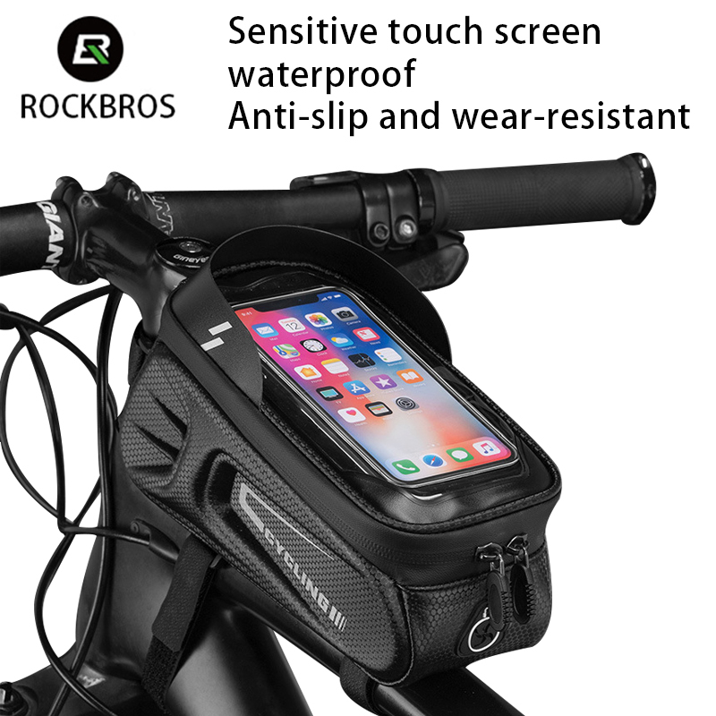 ROCKBROS PU Bicycle Bag Waterproof MTB Bag 1.7L Bike Top Tube Bag TPU Touch Screen Cycling Front ...
