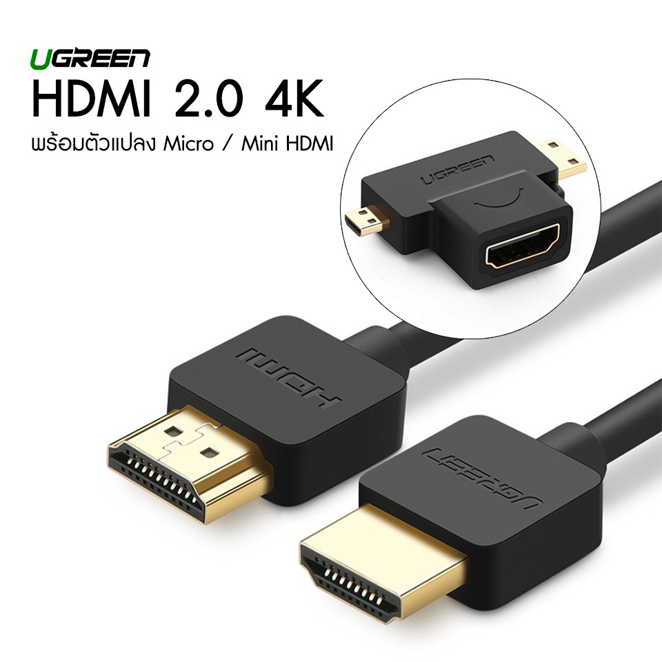 Ugreen HDMI 2.0 4K ยาว 2 เมตร พร้อมตัวแปลง Micro Mini HDMI ศูนย์ไทย ...