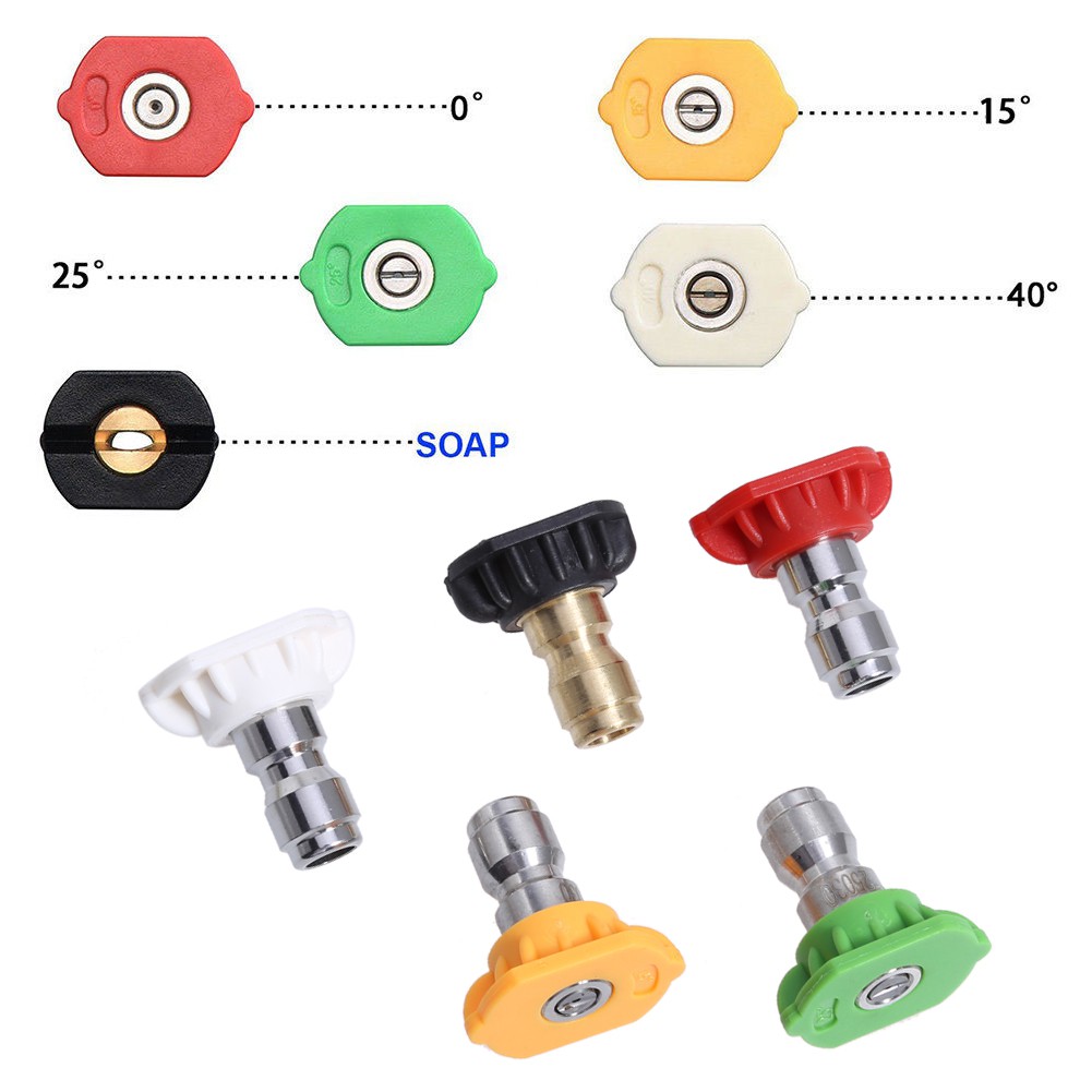 ACT 5 Pack Color Coded Pressure Washer Spray Nozzle Tips Jet 1/4" Quick ...