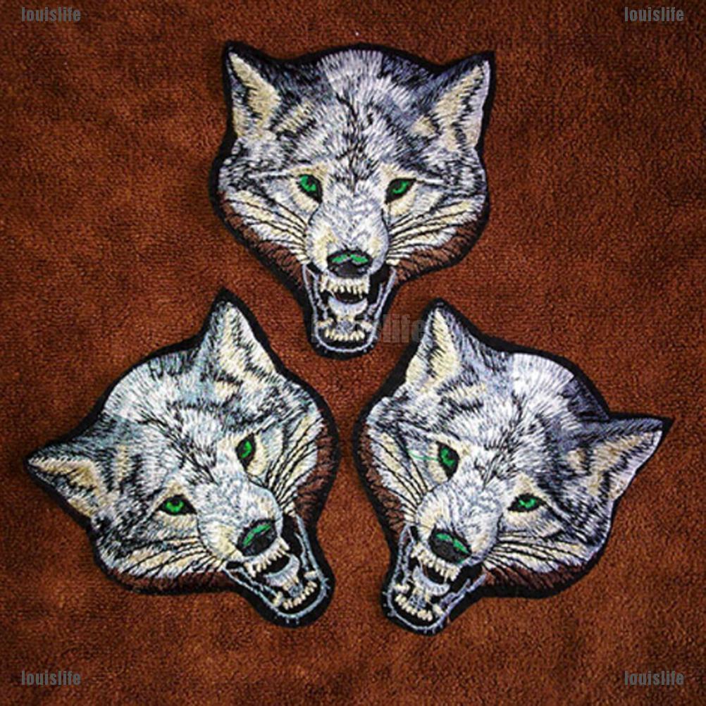 thro Animal wolf head iron on patches Sew-on embroidered patch motif applique jelly - louislife ...