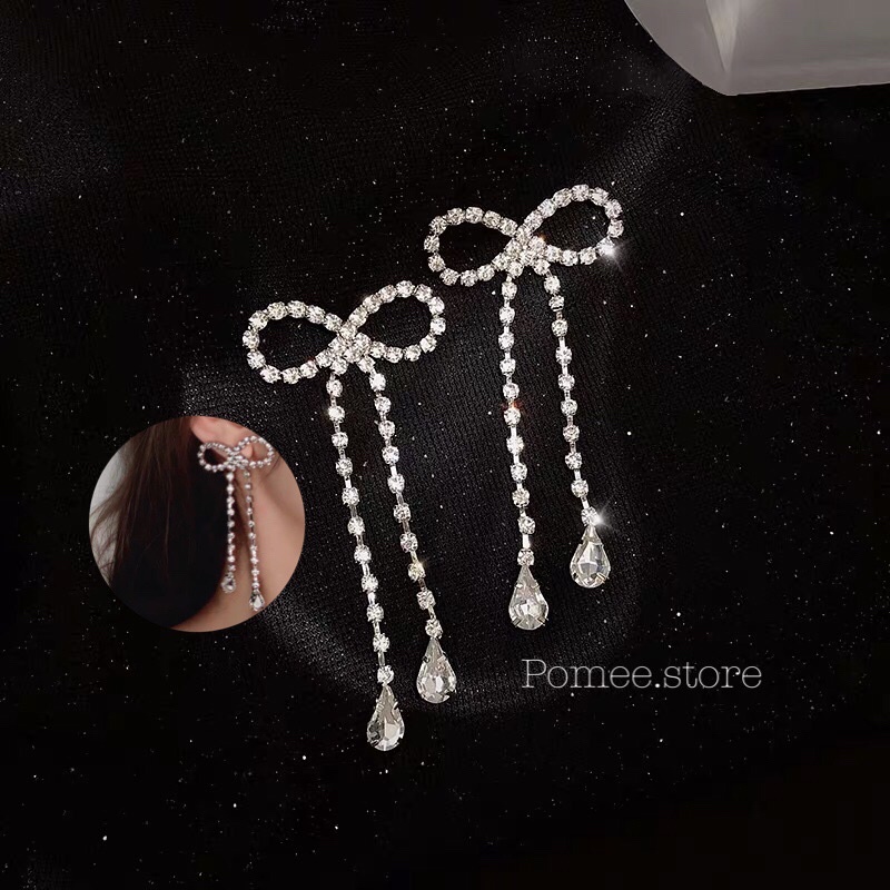 พร้อมส่ง ต่างหูเพชรโบว์ ระย้า - pomee.store - ThaiPick