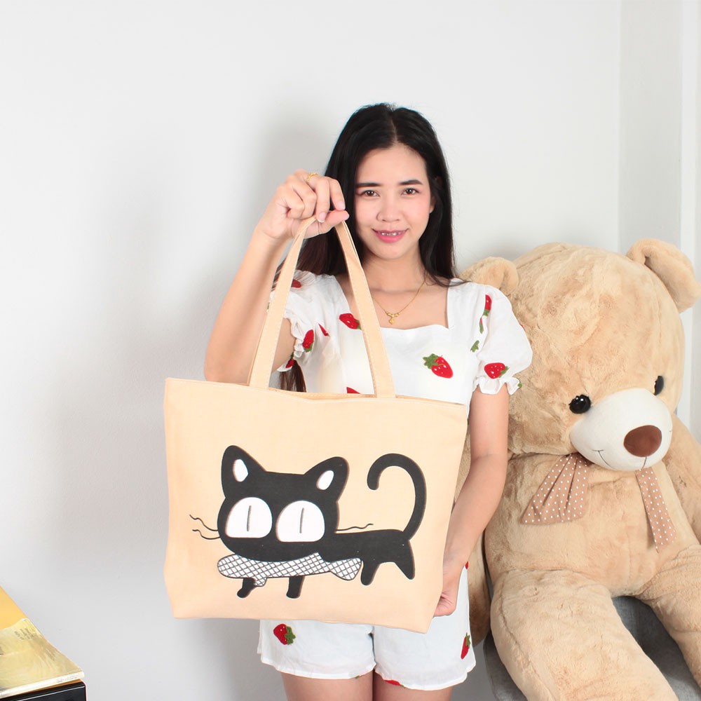 GUCSELECTED(B1076) -F3กระเป๋าผ้าแฟชั่นลายน้องแมว - guc_lifestyle - ThaiPick