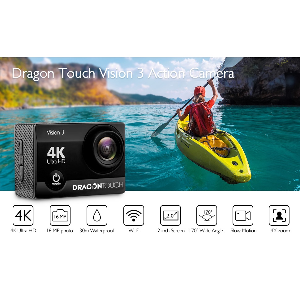 กล้องแอคชั่นDragon Touch 4K Action Camera 16M Vision 3 Underwater ...