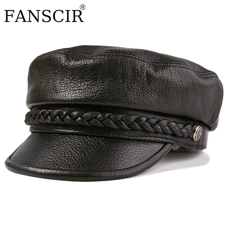 Genuine Leather Rider Style Military Hat Men Newsboy Cap Winter ...