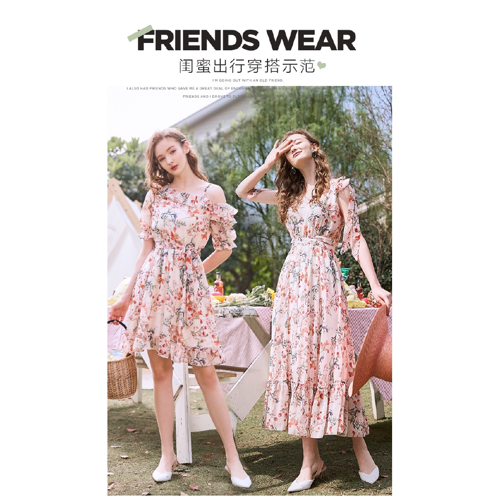 Labetti หนึ่งชุดไหล่ของผู้หญิงในช่วงฤดูร้อนปี 2020 ชีฟองใหม่ดอกไม้แขวน ...