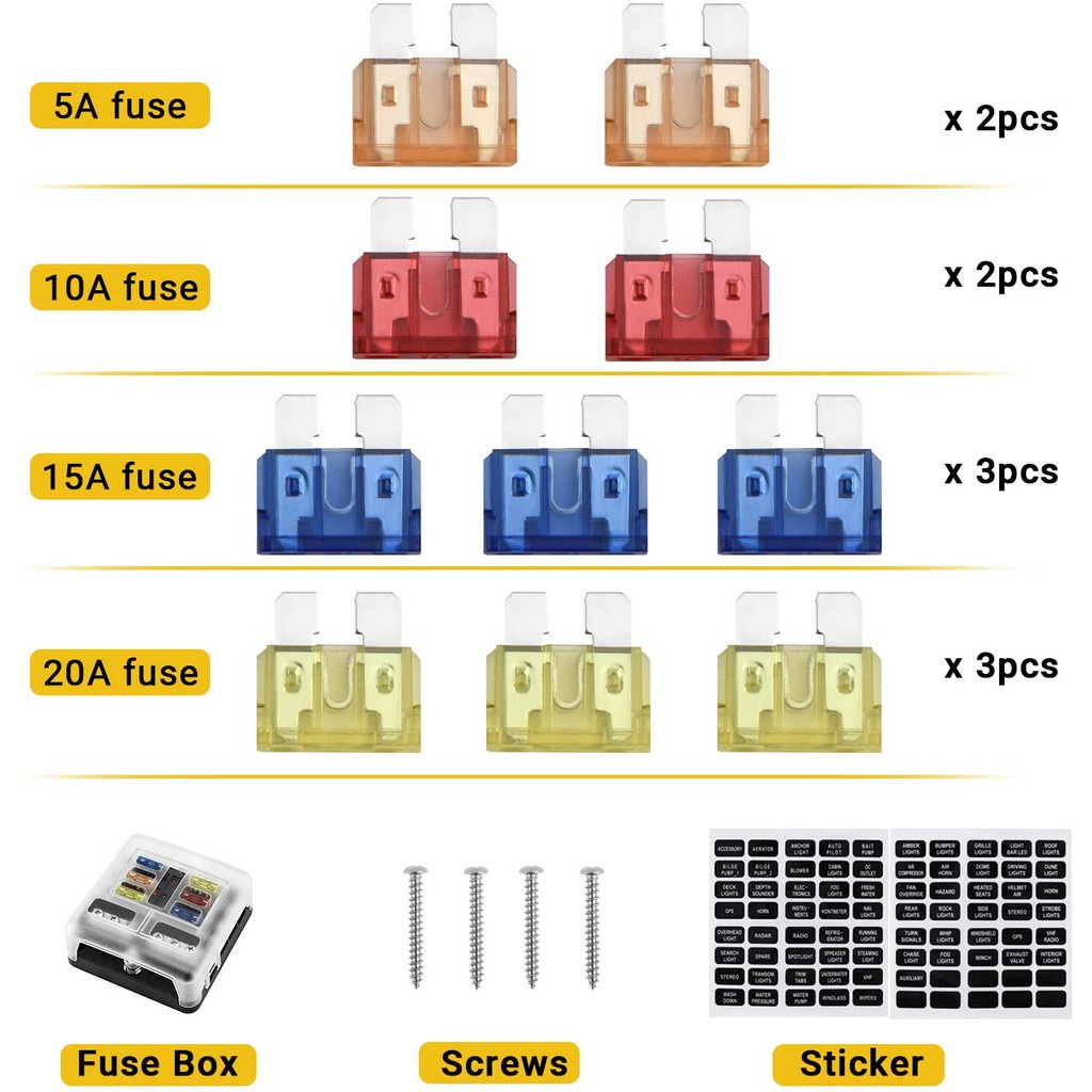 6 Way 12V Blade Fuse Block 12 Volt Waterproof Fuse Box Holder, 6 Circuit W/Negative Bus Fuse Box ...