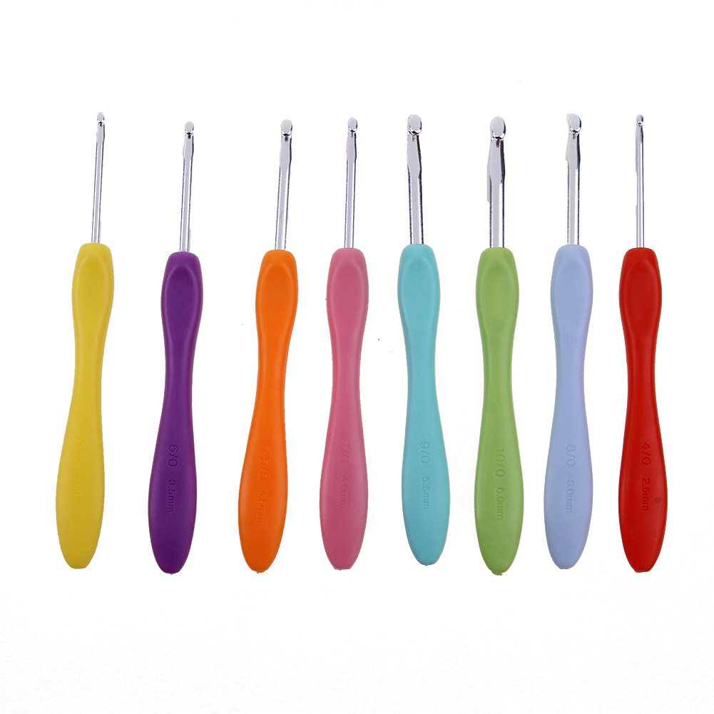 【WF】8pcs TPR Soft Handle Aluminum Crochet Hooks Sewing Needles Sweater ...
