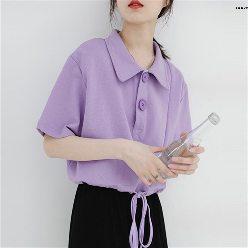 เสื้อโปโล Lucong การออกแบบเซ็กซี่ผ้าฝ้ายสั้นเสื้อยืดหญิง 2021 ฤดูร้อน ...