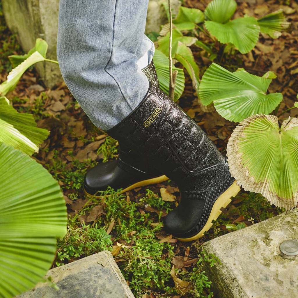 รองเท้าบูท ยางพาราเทียม(PVC เนื้อฟู) ทนทานสูง ขนาด 15นิ้ว OHYAMA รุ่น B-003 (สีดำ) (ใส่ได้ทั้ง ...