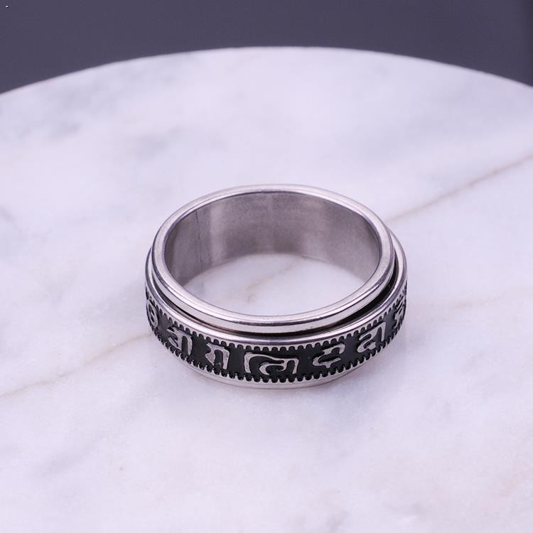 Personalized fashion black ring male ins tide rotatable single ring ...