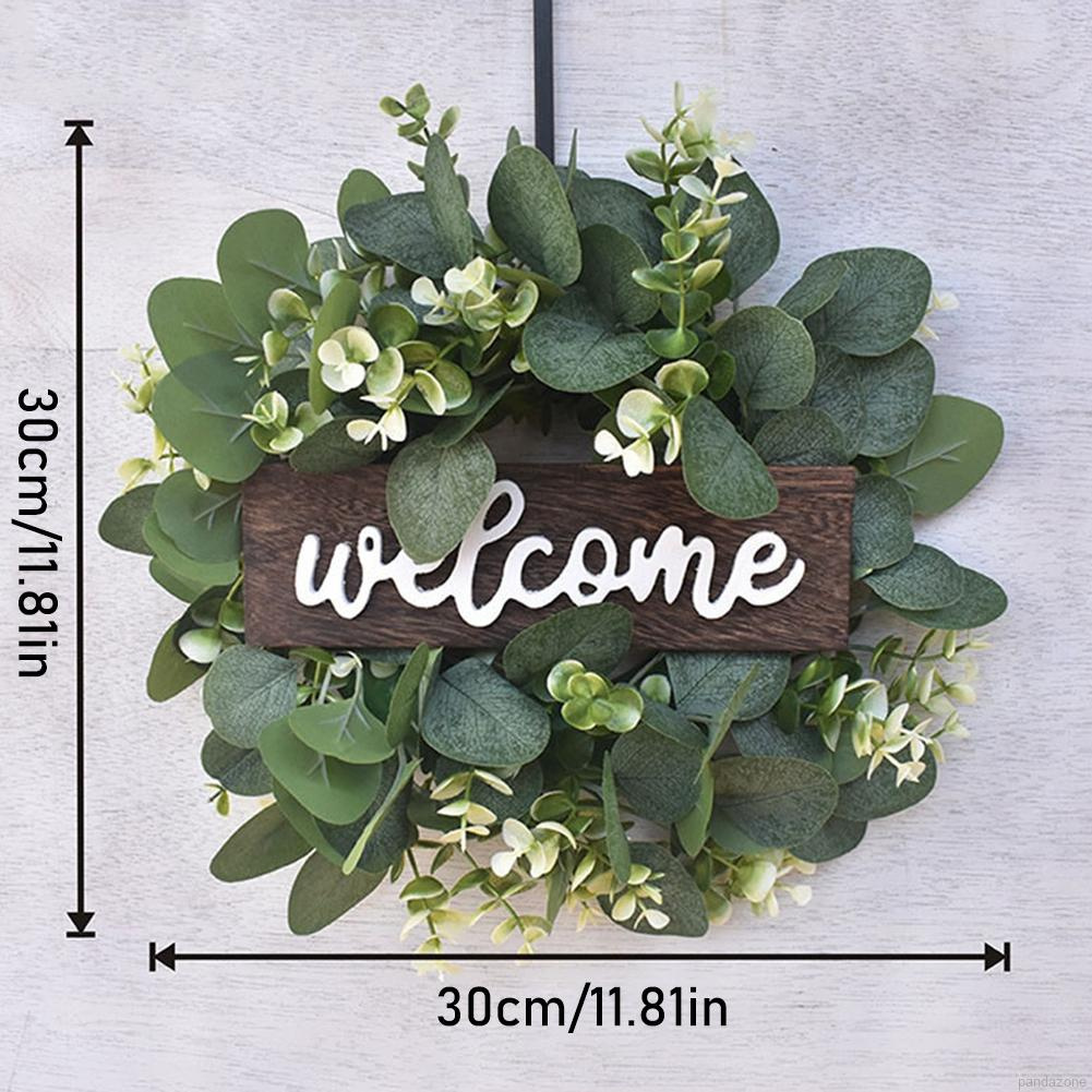 【Home Door Decor】Welcome Sign With Artificial Wreath Front Door Decor ...