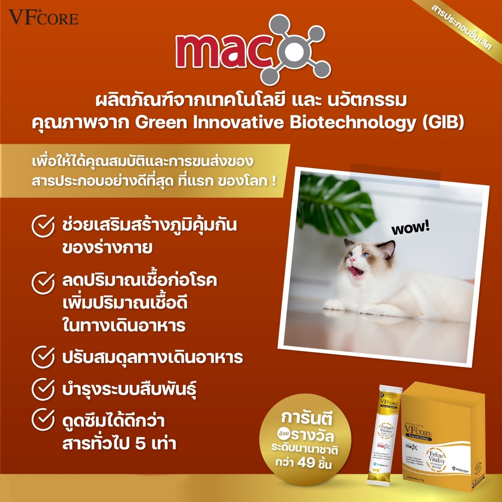 VF core Feline Vitality อาหารเสริม แมว ขนมแมวเลีย สูตรสีทอง วิตามินรวม ...
