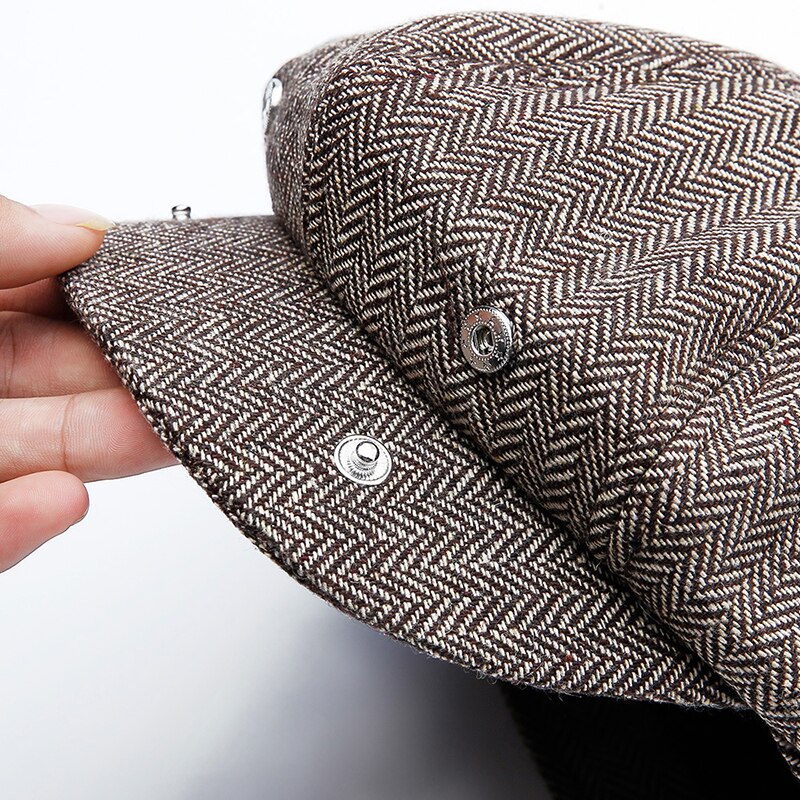 Classic Retro Herringbone Newsboy Cap Gray Brown Octagon Cap Breathable ...