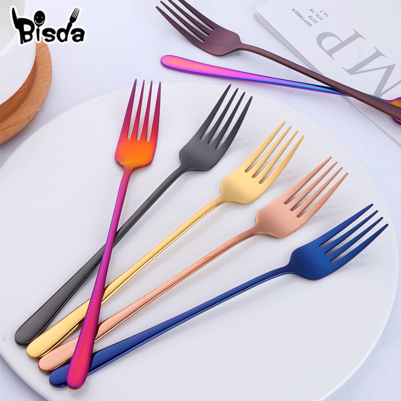 8 Colors Stainless Steel Dinner Fork Set Korea Colourful Dessert Fork ...