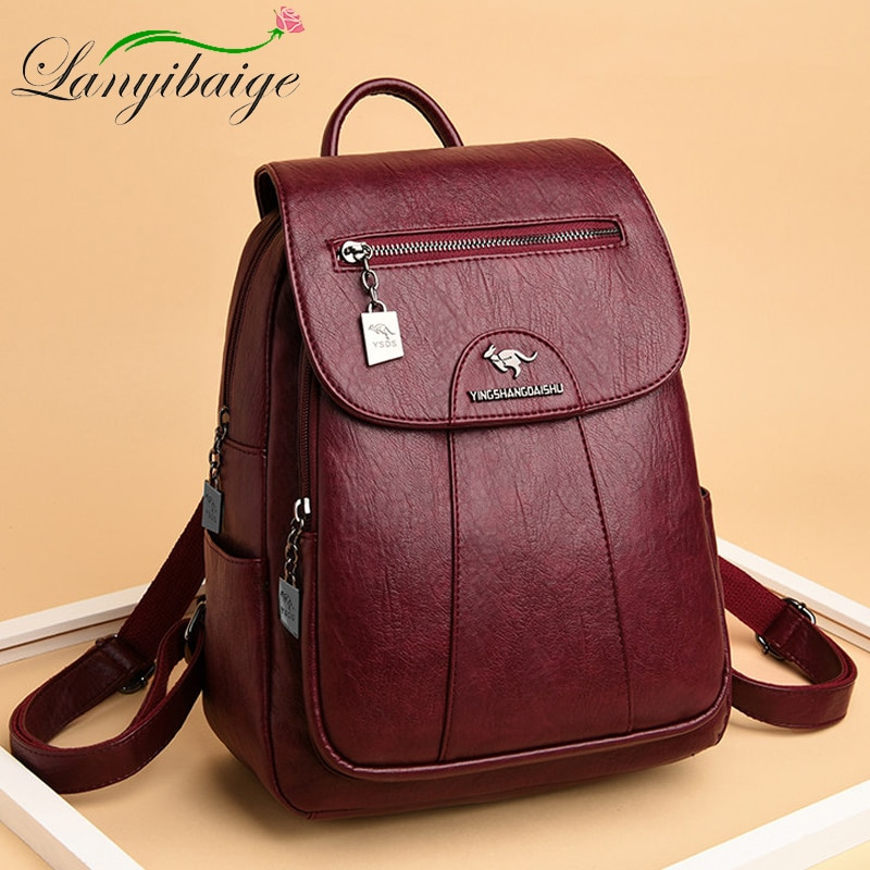 5 Color Women Soft Leather Backpacks Vintage Female Shoulder Bags Sac a ...